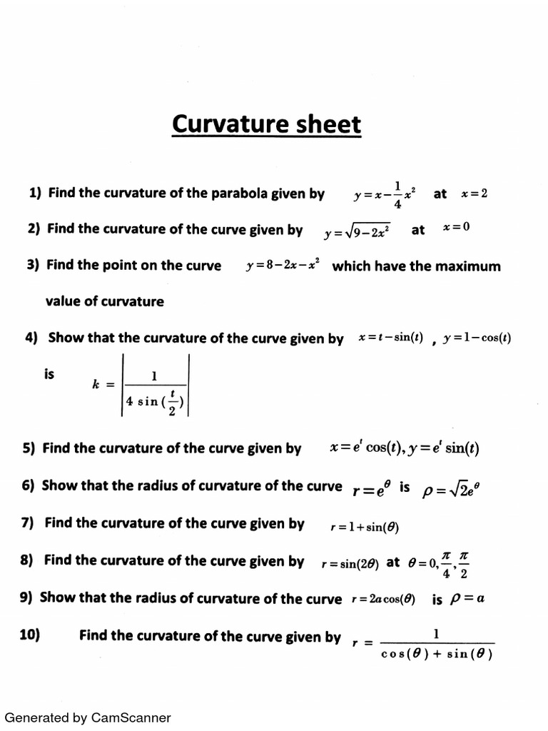 Curvature Sheet | PDF