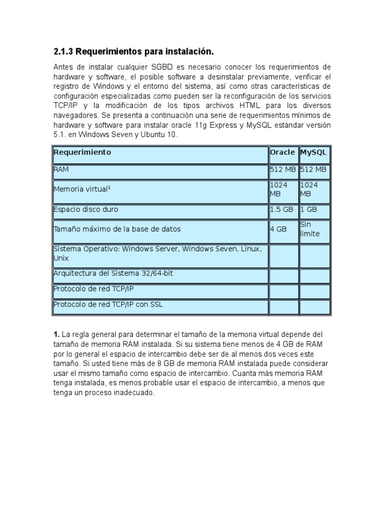 Requerimientos para instalar SGBD en Windows y Linux | PDF | Servidor SQL de Microsoft ...