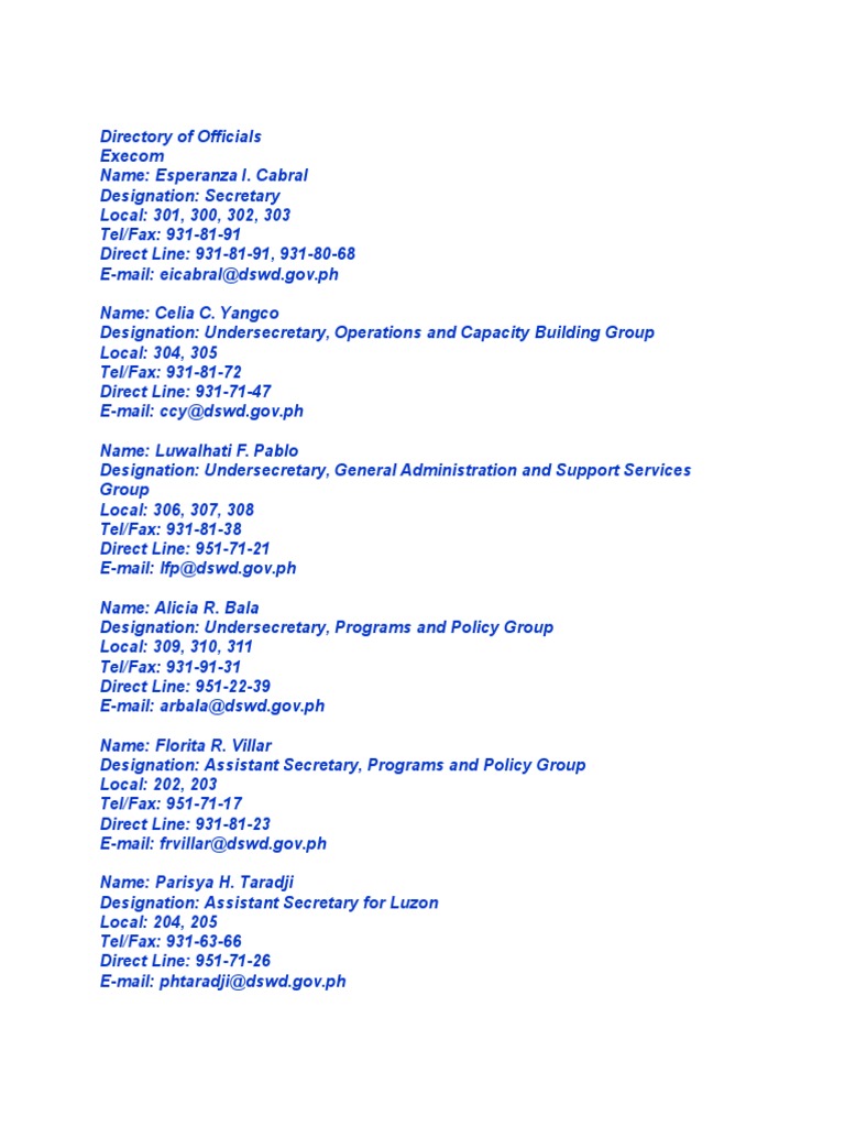 Directory of Officials | PDF | Office Equipment | Media Technology