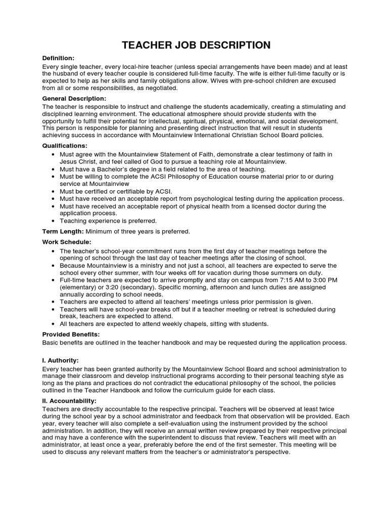 Teacher Job Description | PDF | Individualized Education Program | Teachers