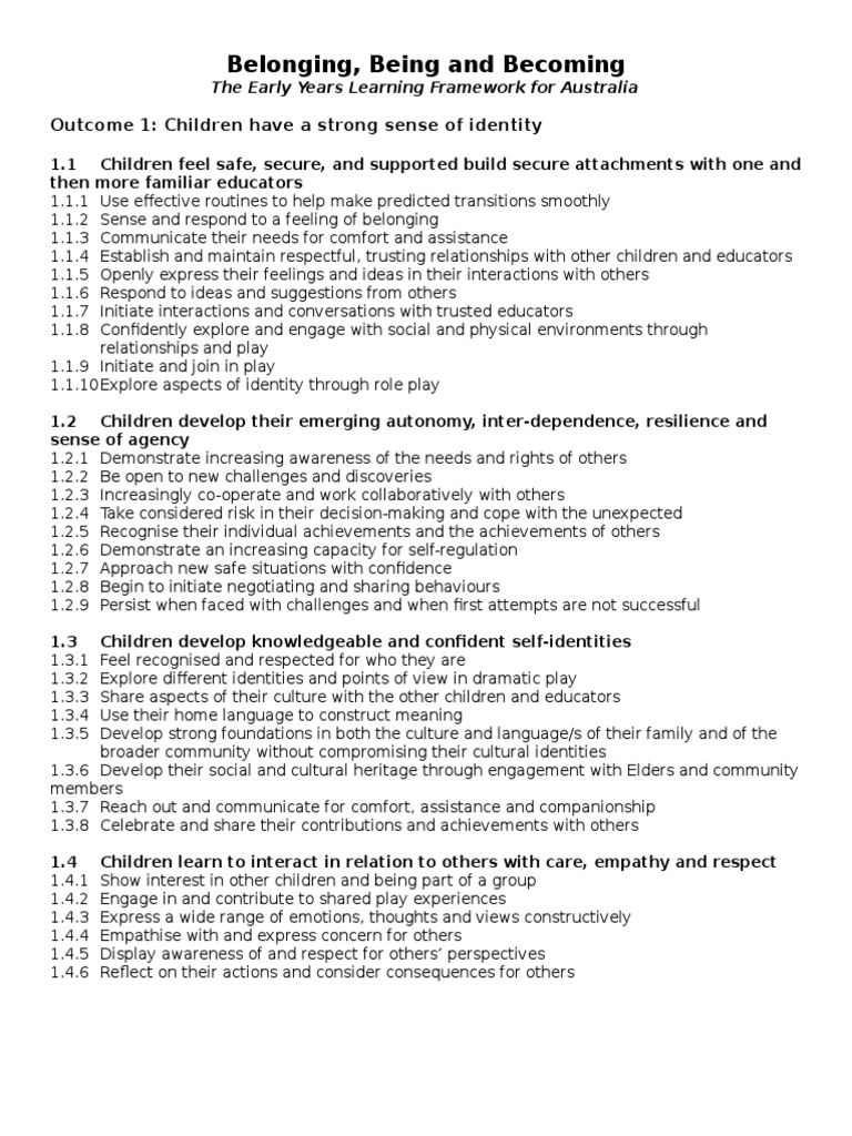 Outcomes For The Early Learning Framework | PDF | Social Group ...