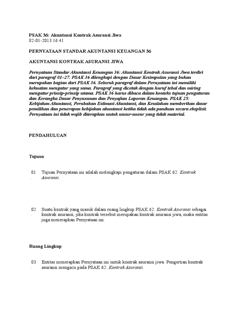 PSAK 36: Akuntansi Asuransi Jiwa | PDF