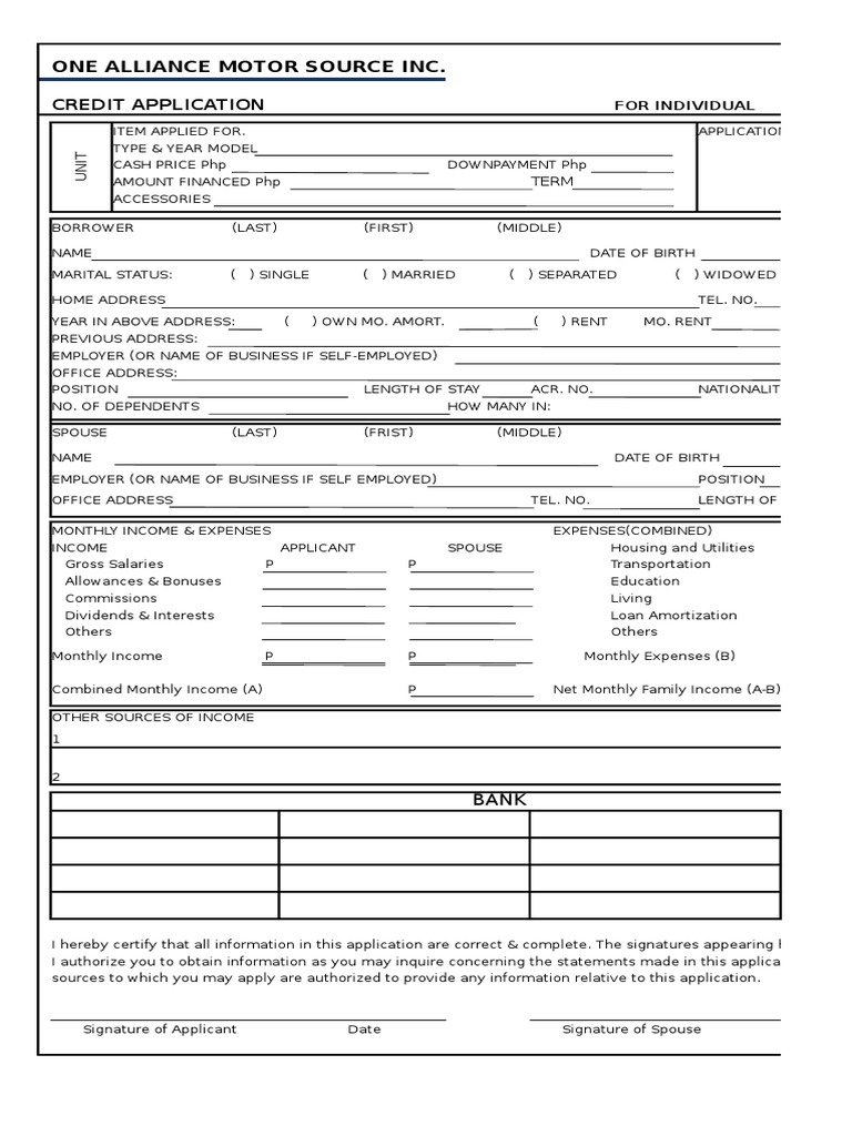 Suzuki Credit Application | PDF | Self Employment | Small Business ...