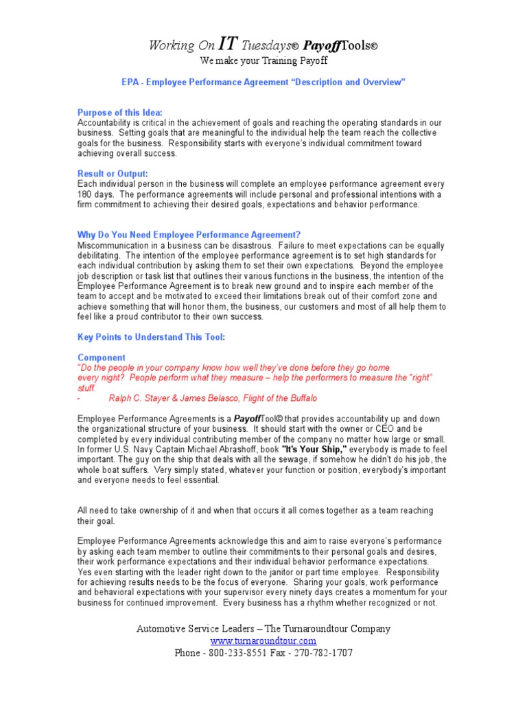 Employee Performance Contract Template Free Download | Goal | Motivation