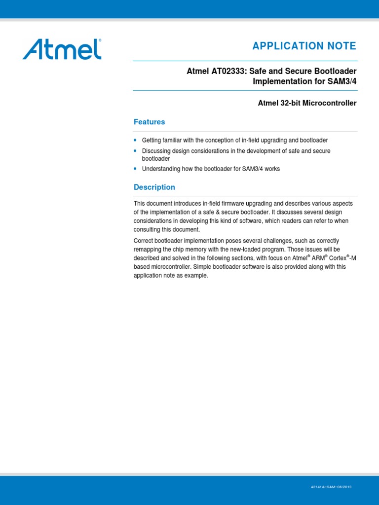 Atmel 42141 Sam At02333 Safe And Secure Bootloader Implementation For Sam3 4 Application Note 