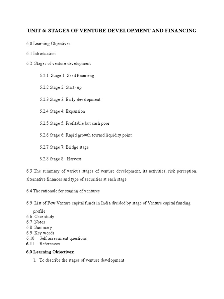 Stages of Venture Development and Financing Guide | PDF | Venture ...