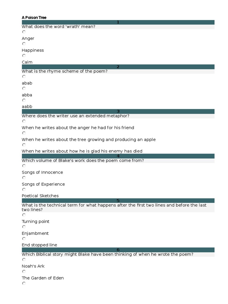 A Poison Tree | PDF | Language Arts & Discipline | Poetry