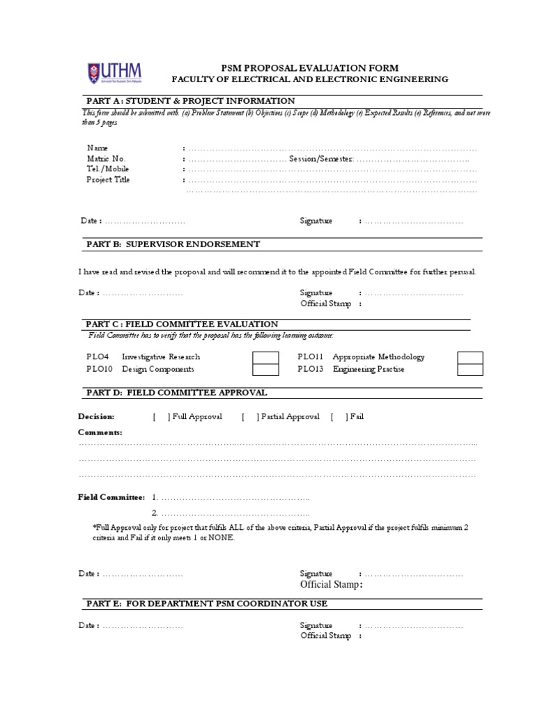PSM Project Proposal Form | PDF