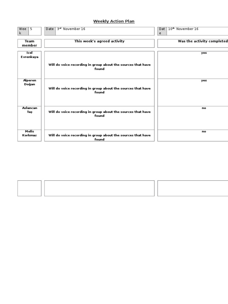 Weekly Action Plan | PDF