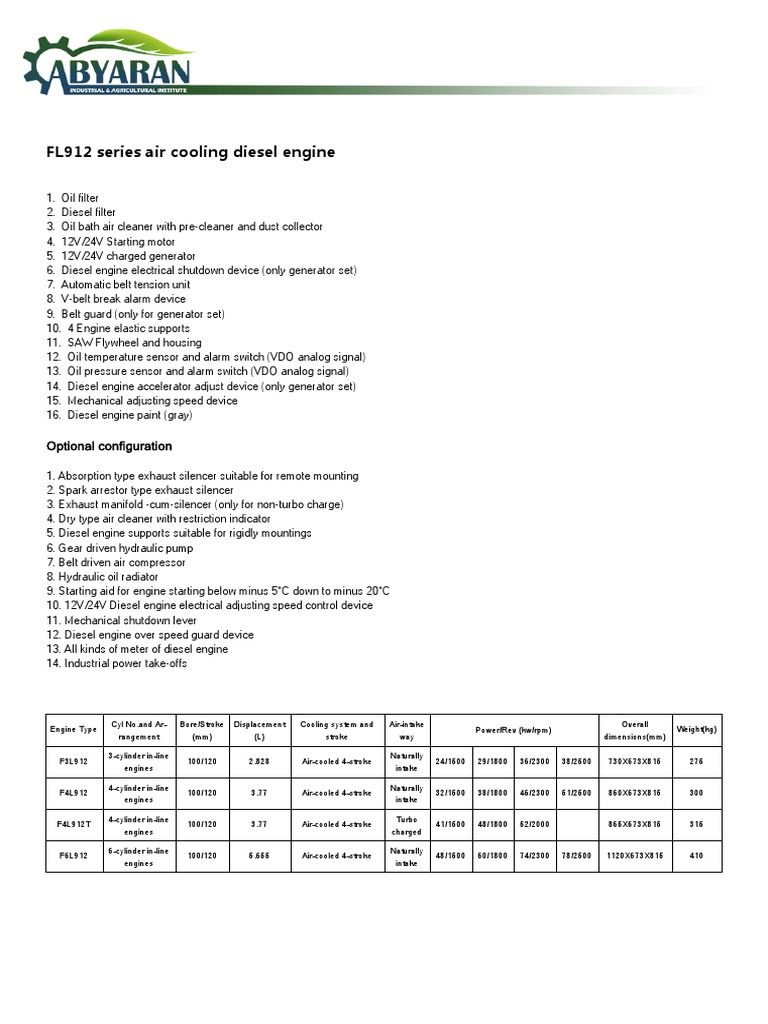 FL912 Series Diesel Engine Overview | PDF | Diesel Engine | Cylinder ...