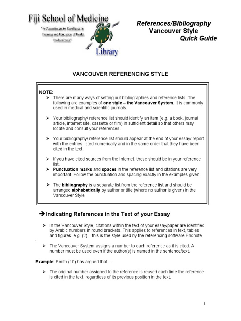 Vancouver Referencing Style | PDF | Citation | Publishing