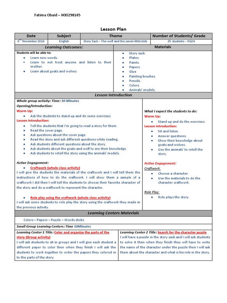 Lesson Plan - Story Sack | PDF | Lesson Plan | Educational Psychology