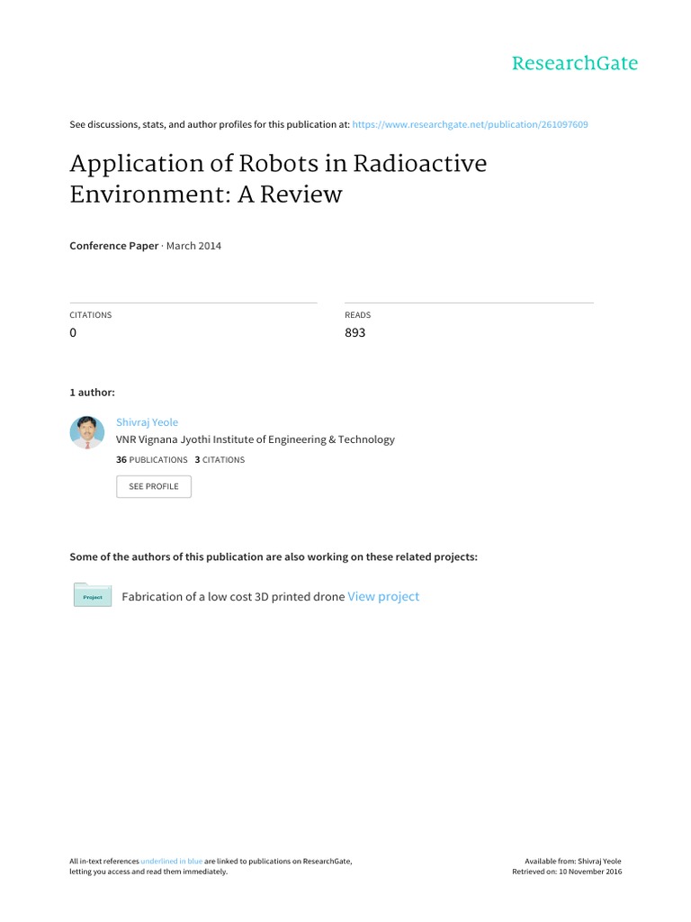 Application of Robots in Radioactive Environment: A Review: March 2014 ...