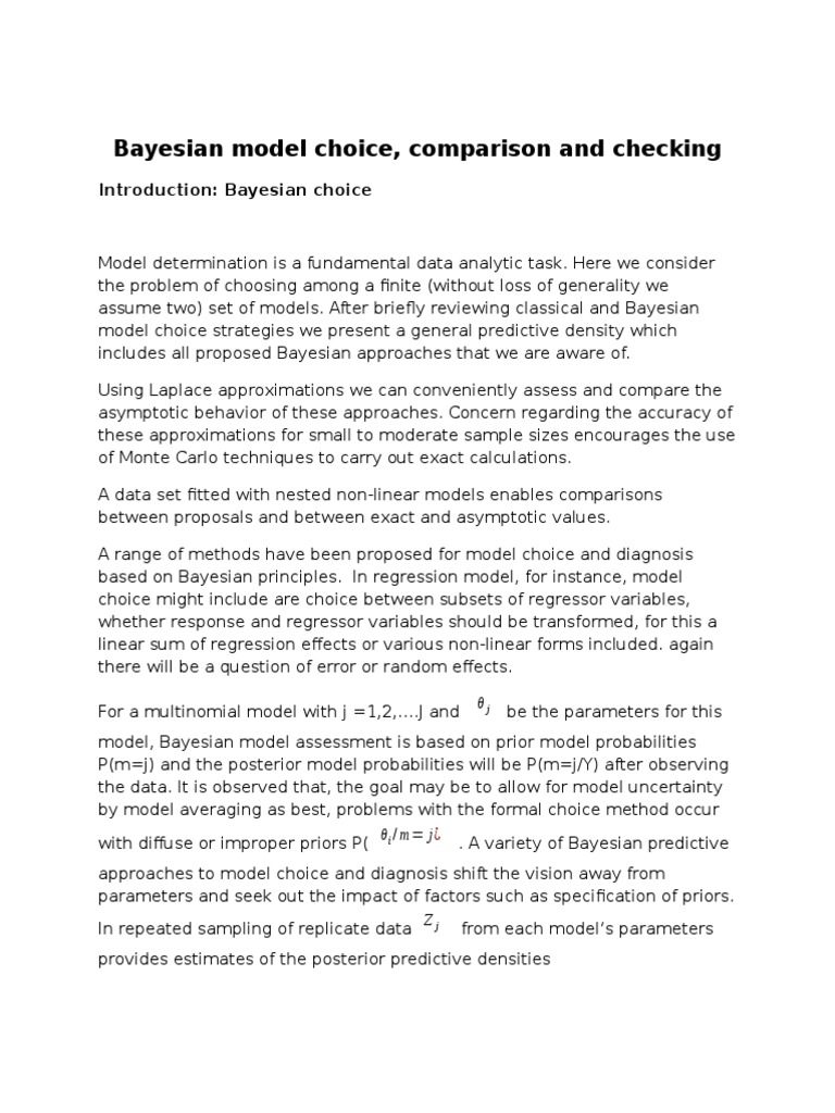 Bayesian Model Choice, Comparison and Checking | PDF