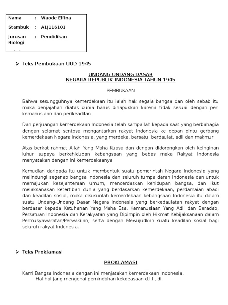 Teks Pembukaan UUD 1945 | PDF | Politik