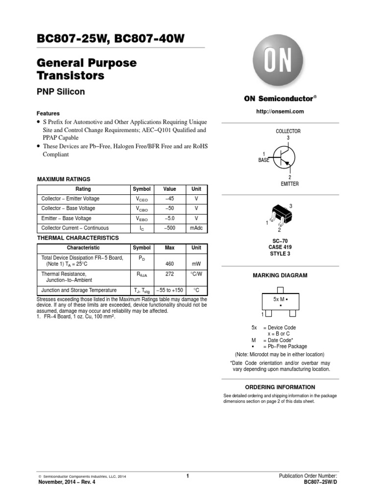 BC807-25W, BC807-40W General Purpose Transistors: PNP Silicon | PDF ...