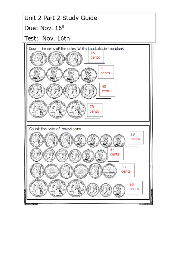 Answer Key For Study Guide Grade 2 Math Unit 2 Assessment Part 2 | PDF