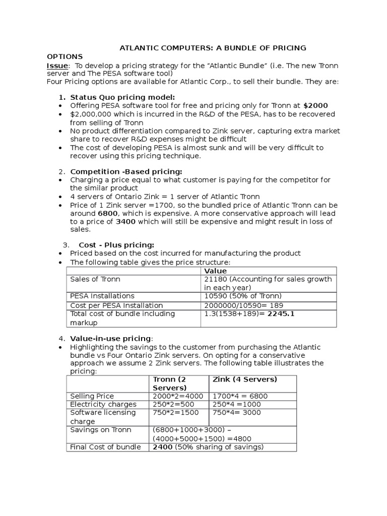 Group 1 - Section F - Atlantic Computers | PDF | Pricing | Cost