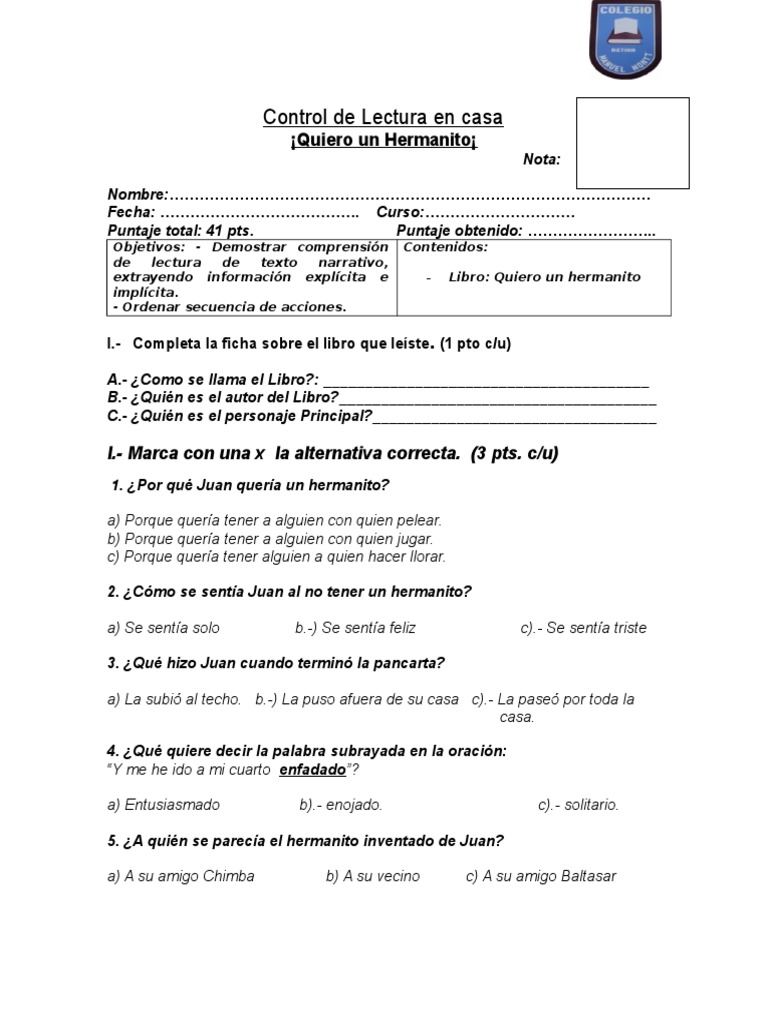 Prueba Quiero Un Hermanito | PDF