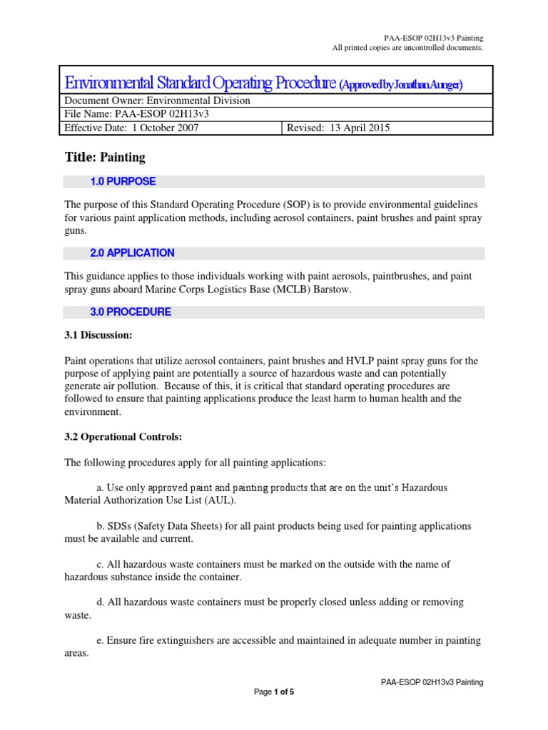 Environmental Standard Operating Procedure: Title | PDF | Paint ...