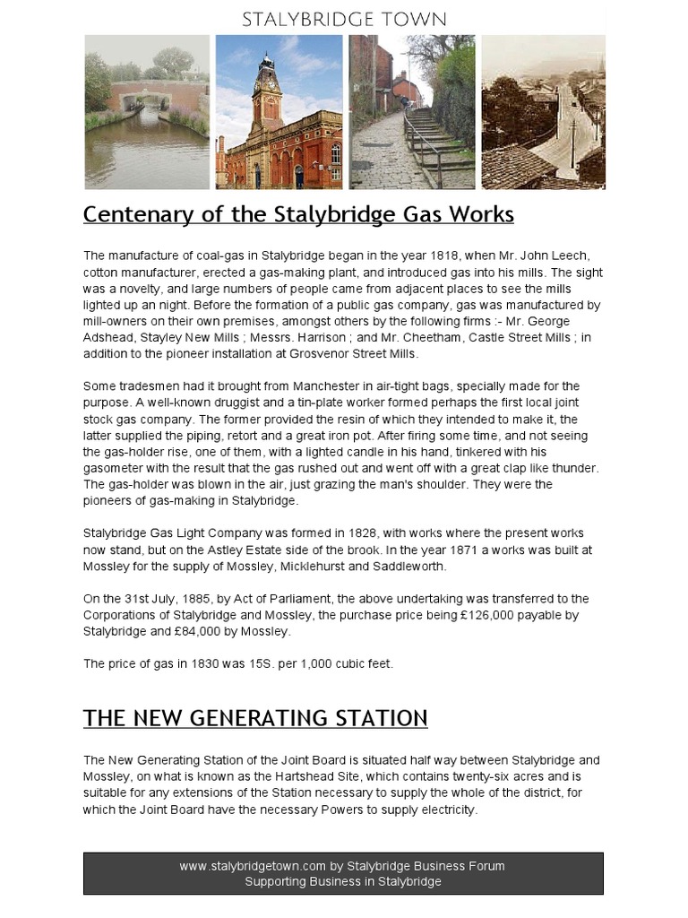 Centenary of The Stalybridge Gas Works | PDF | Steam Engine | Cotton Mill
