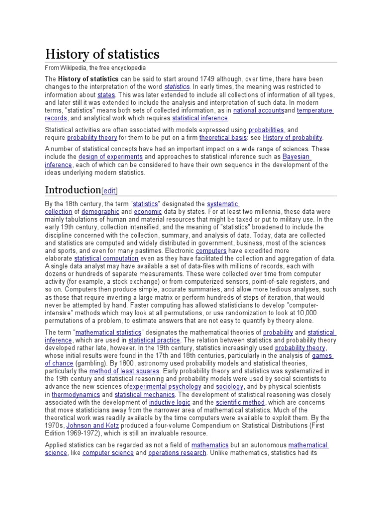 History of Statistics: From Wikipedia, The Free Encyclopedia | PDF ...
