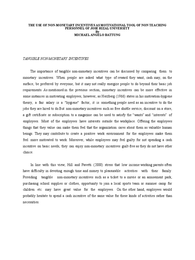 Dissertation Non Monetary Incentives of Non Teaching Personnel of Jose ...