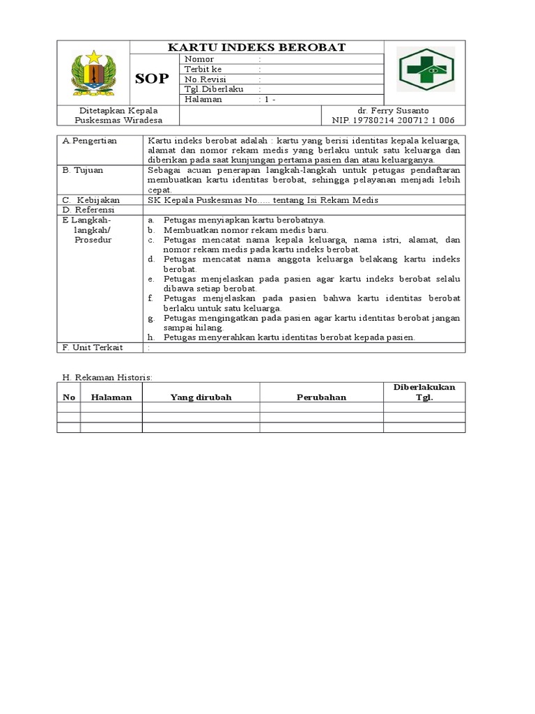 SOP Membuat Kartu Indeks Berobat | PDF