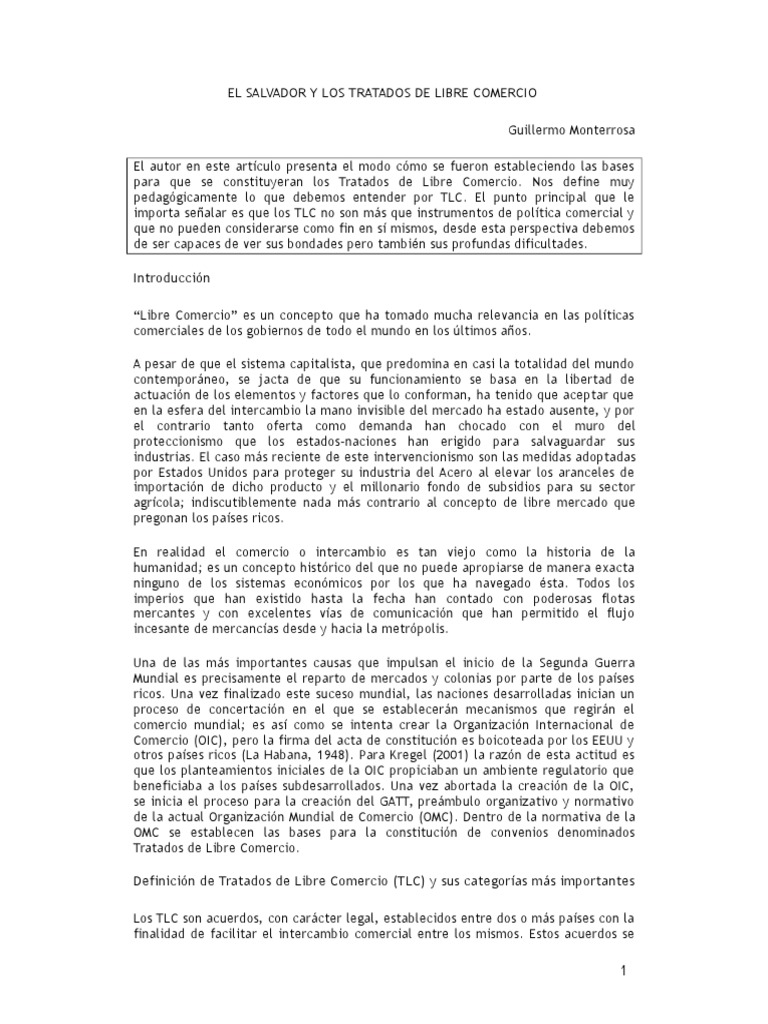 TLC El Salvador | PDF | Tratado de Libre Comercio Norteamericano | El ...