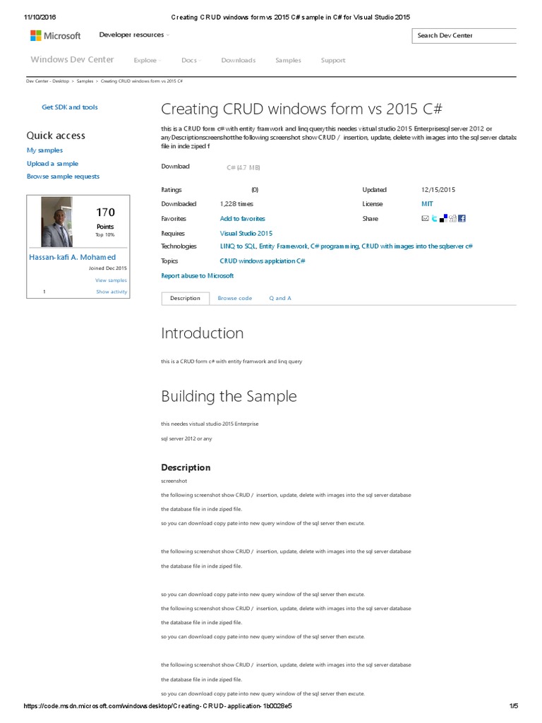 Creating CRUD Windows Form Vs 2015 C# Sample in C# For Visual Studio 2015 | PDF | Microsoft Sql ...