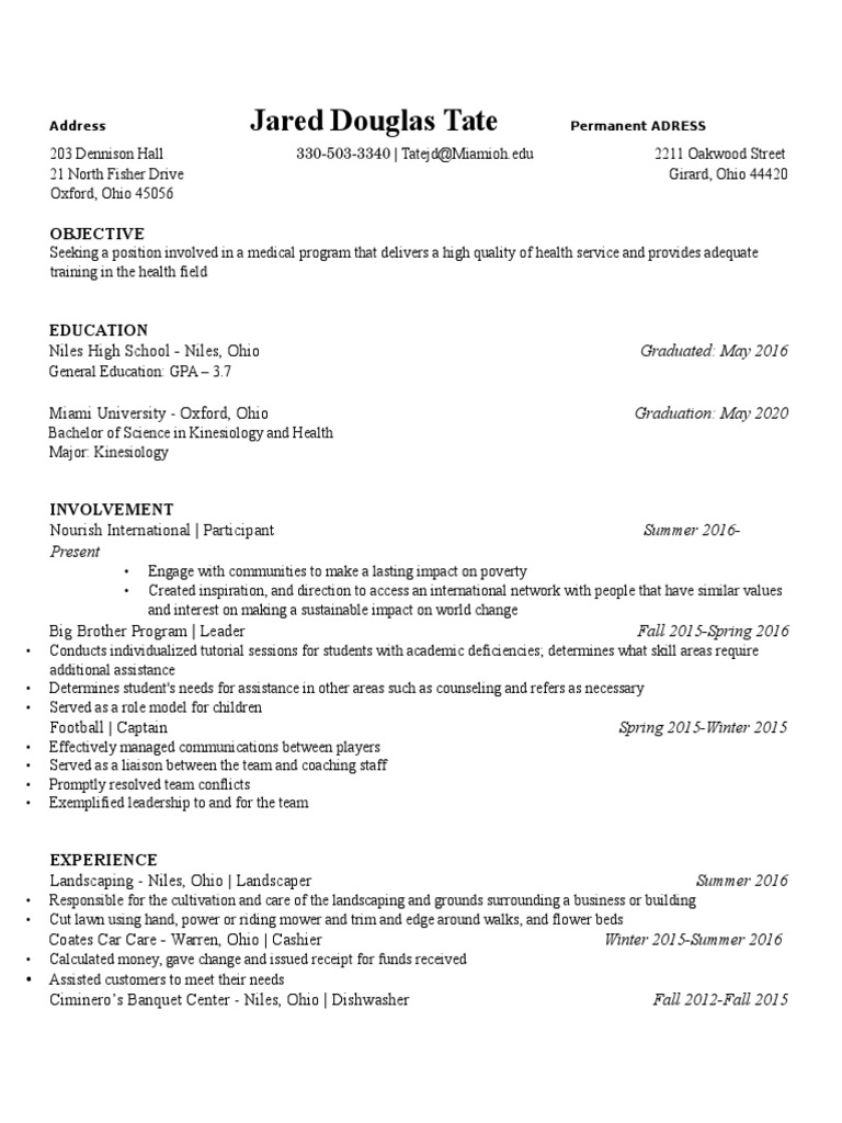 Kinesiology Graduate Resume Overview | PDF