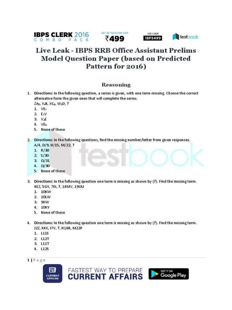 Live Leak - IBPS RRB Office Assistant Prelims Model Question Paper ...