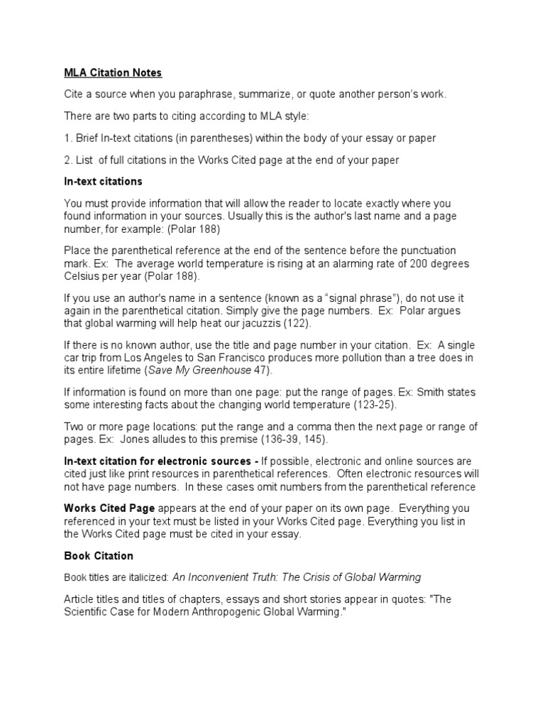 Mla Citation Notes | Download Free PDF | Citation | Publishing