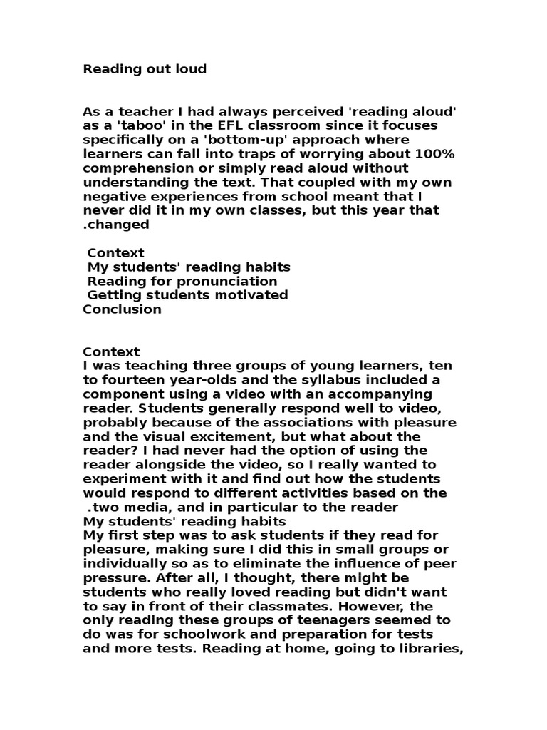 Reading Out Loud | Reading (Process) | Reading Comprehension