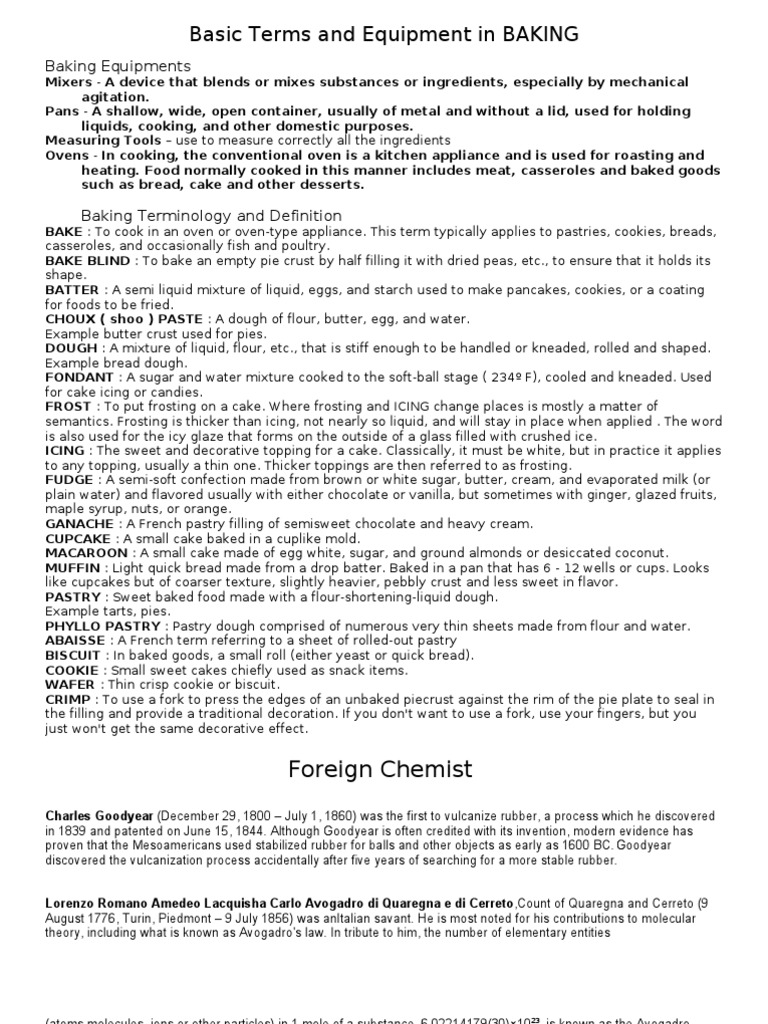 Baking Basics: Terms & Equipment | PDF | Baking | Cakes