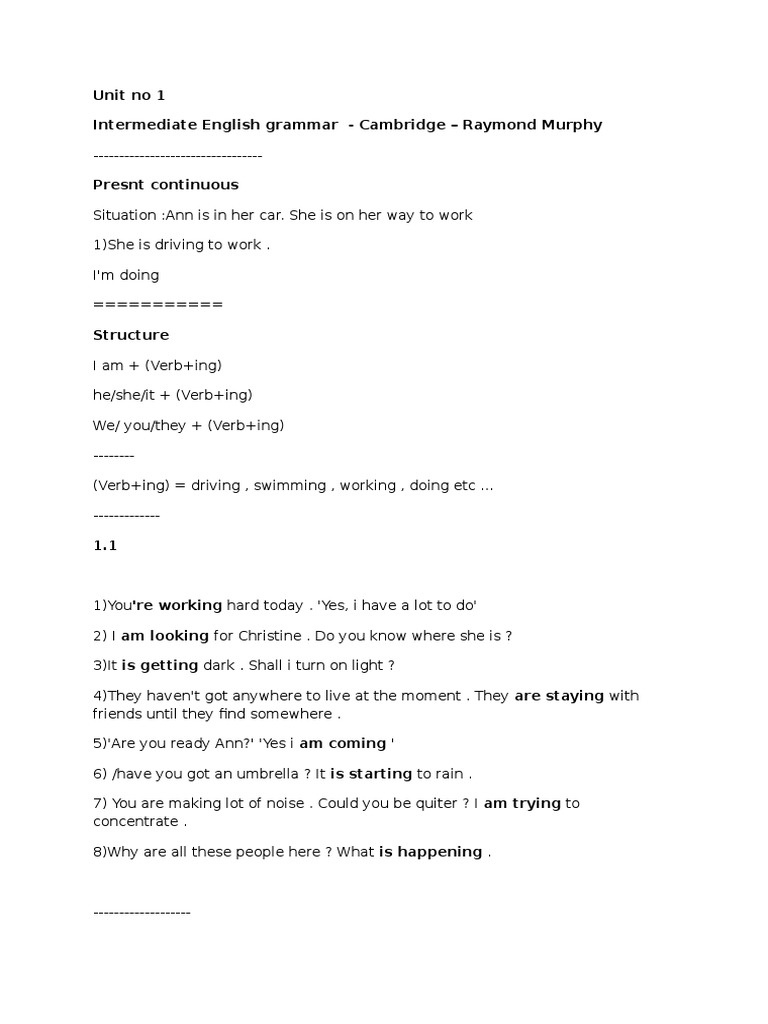 Intermediate English Grammar - Cambridge - Raymond Murphy - Unit1 | PDF
