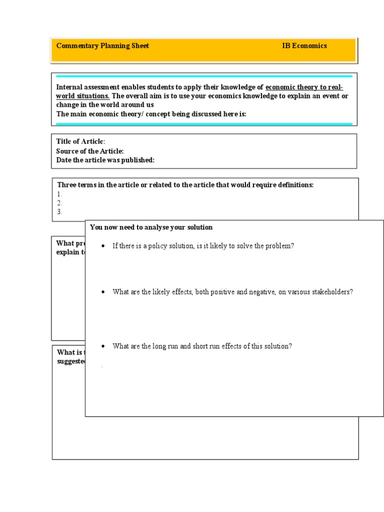 Economics Commentary Planning Sheet | PDF