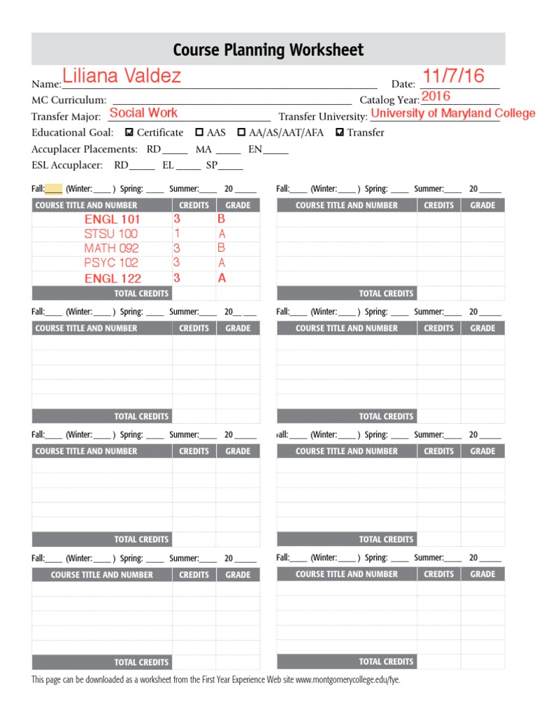 Course Planning Worksheet | PDF