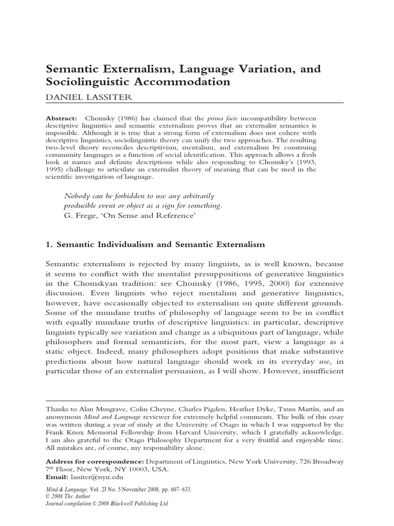 Semantic Externalism, Language Variation, and Sociolinguistic ...