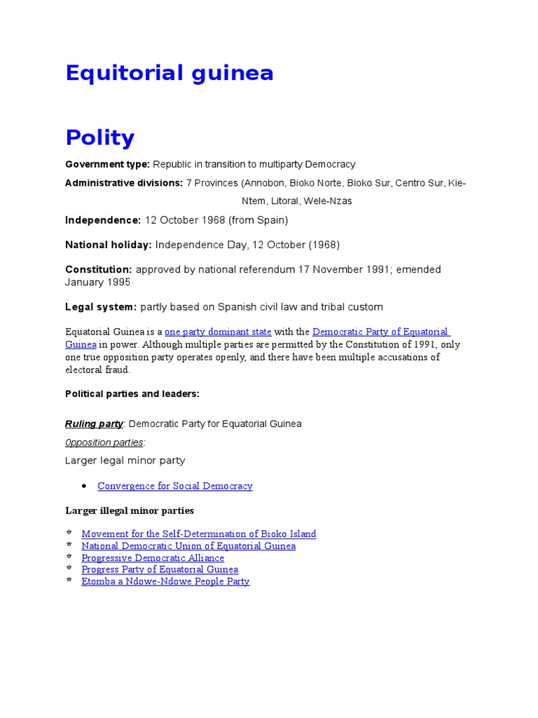 Equitorial Guinea Polity | PDF | Democracy | Political Ideologies