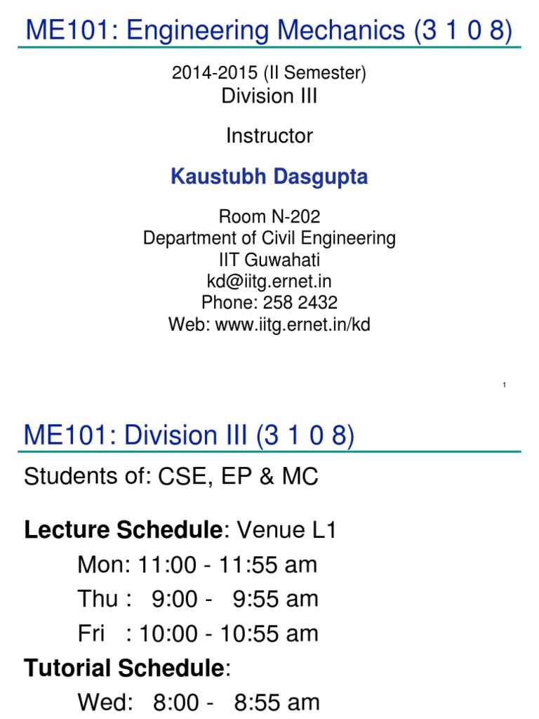 ME101 Lecture01 KD | PDF | Force | Euclidean Vector