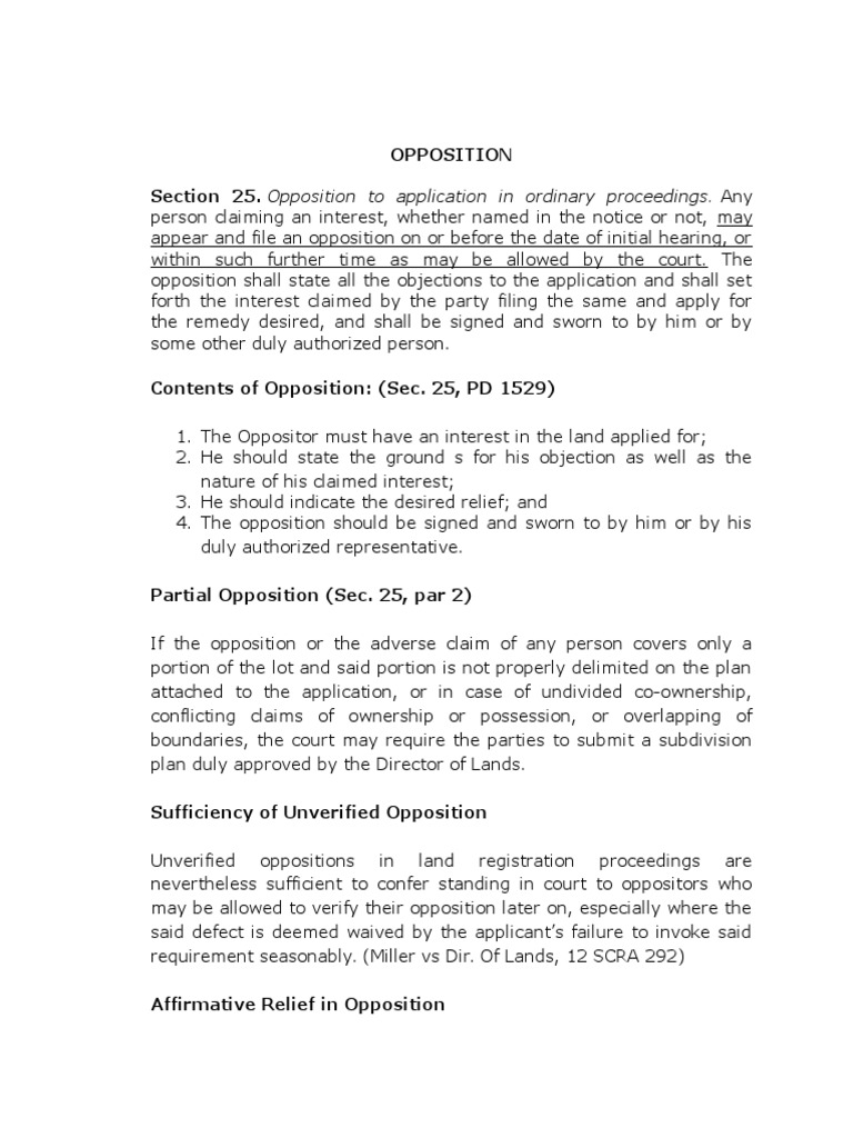 Opposition Section 25. Opposition To Application in Ordinary ...