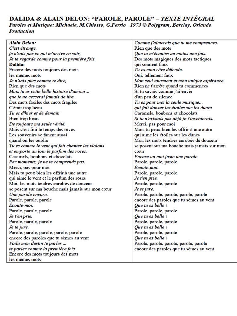 Dalida Paroles Paroles | PDF