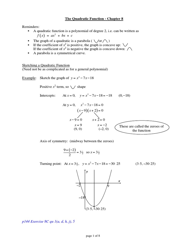 FX Ax BX C: The Quadratic Function - Chapter 8 | PDF | Complex Analysis ...