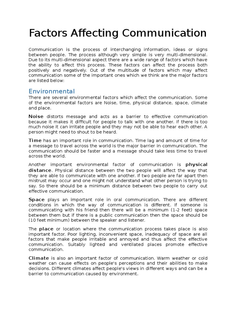 Factors Affecting Communication | PDF | Jargon | Communication