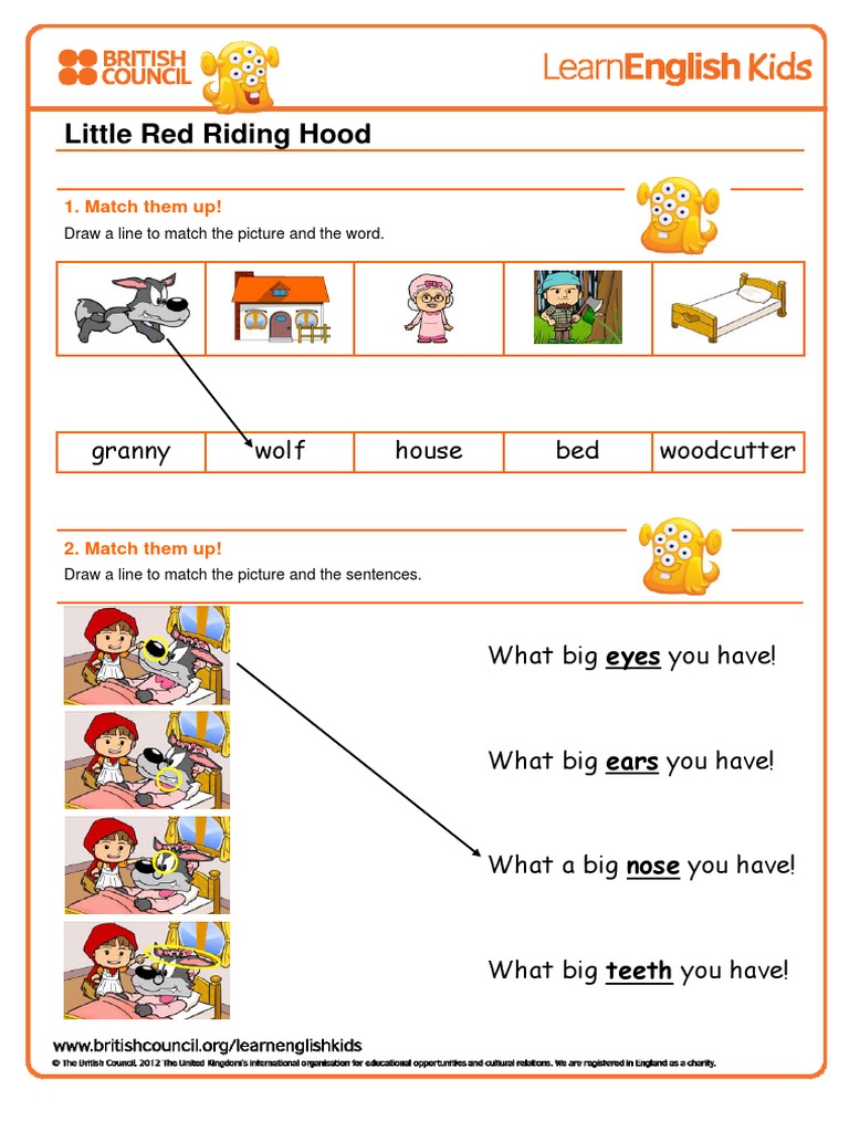 Little Red Riding Hood Worksheets Describing Characters In A Story