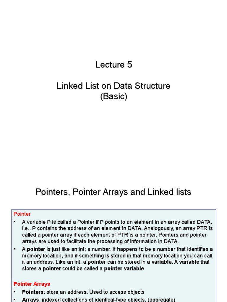 Lecture 5 Linked List Basic Pdf Array Data Structure Pointer Computer Programming 5971