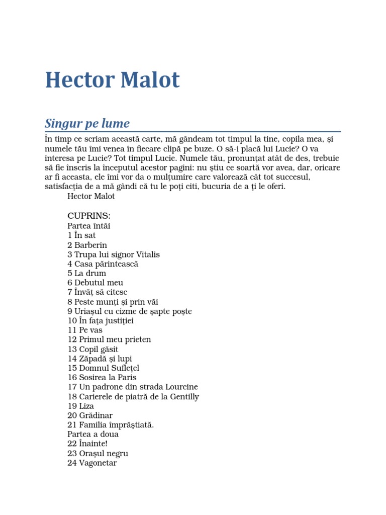 Hector Malot - Singur Pe Lume PDF | PDF