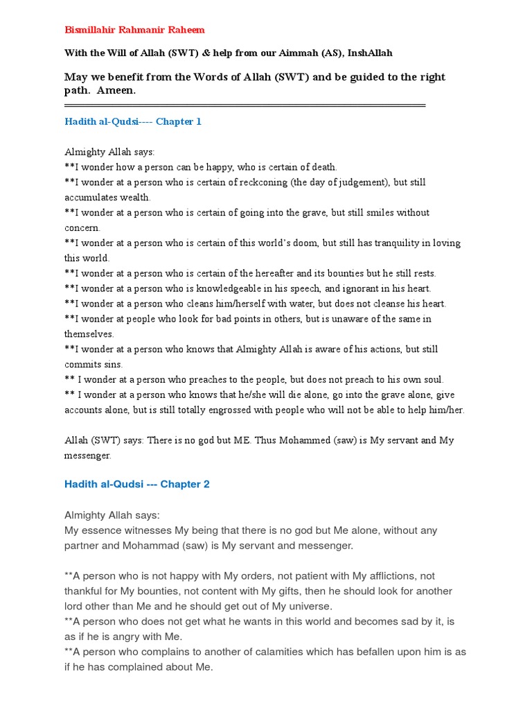 Hadith Al Qudsi Chapter 1 To 40 | PDF | Afterlife | Sin