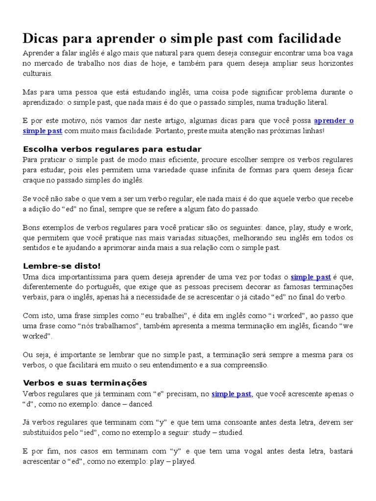 Dicas para Aprender o Simple Past Com Facilidade | PDF | Linguagem ...